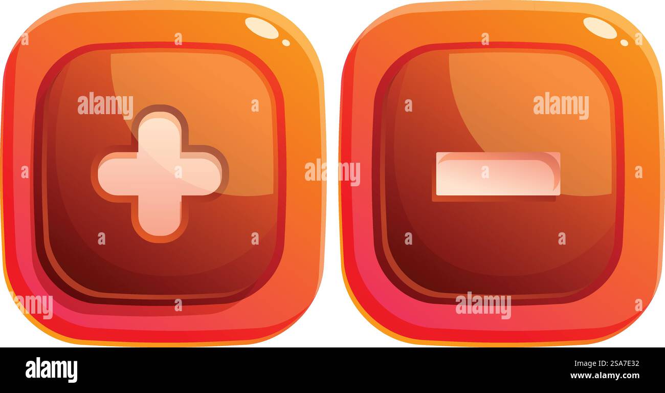 Two orange square app buttons with rounded edges, one showing a plus ...