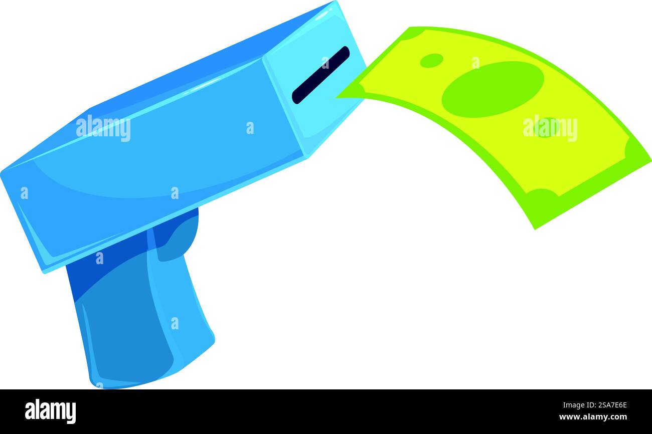 Cartoon illustration of a blue money gun shooting out a wad of cash ...