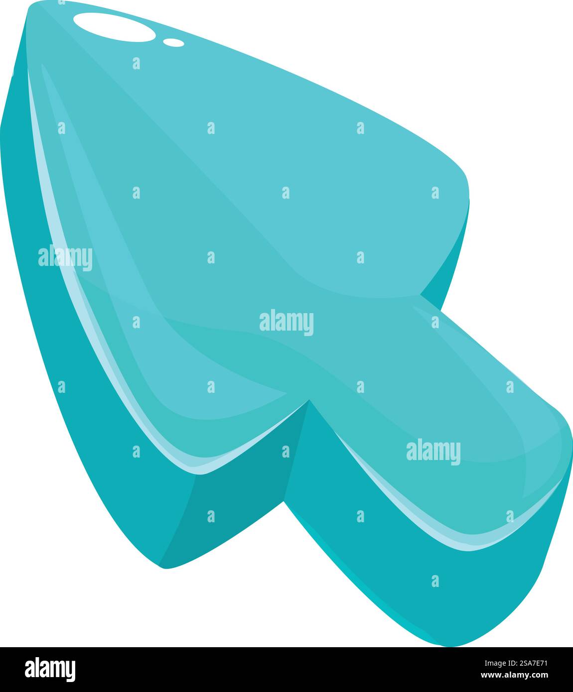 Three dimensional aqua blue cursor pointing diagonally up and to the ...
