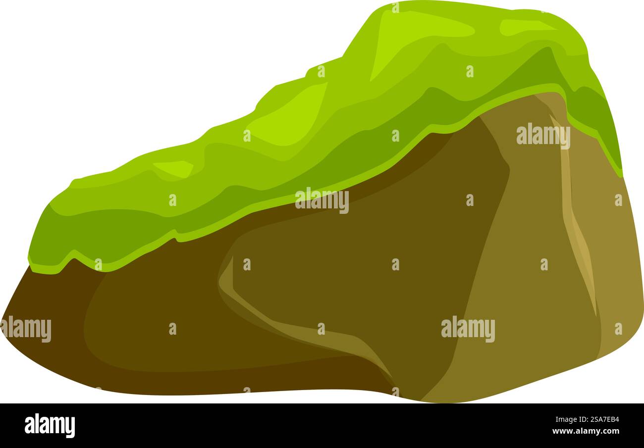 Big brown rock covered with green grass is isolated on a white ...