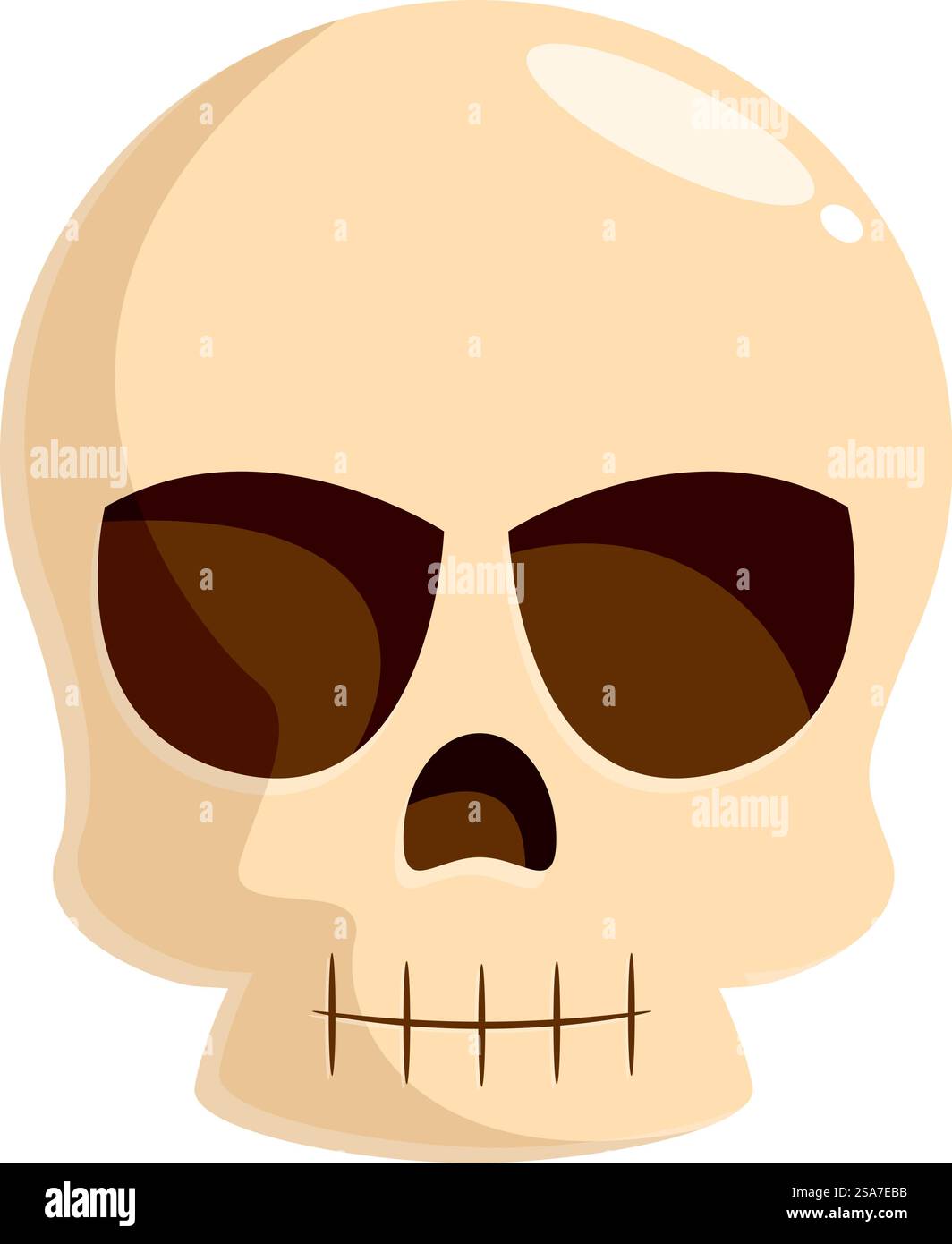 Cartoon skull staring with empty eyes and stitched mouth, a spooky and ...