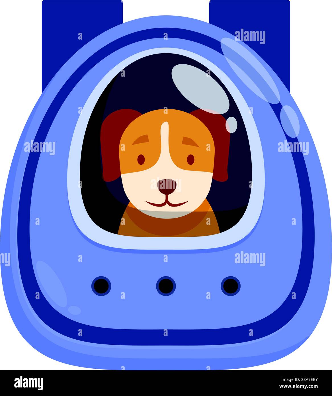 Cartoon illustration of a dog astronaut wearing a spacesuit and sitting ...
