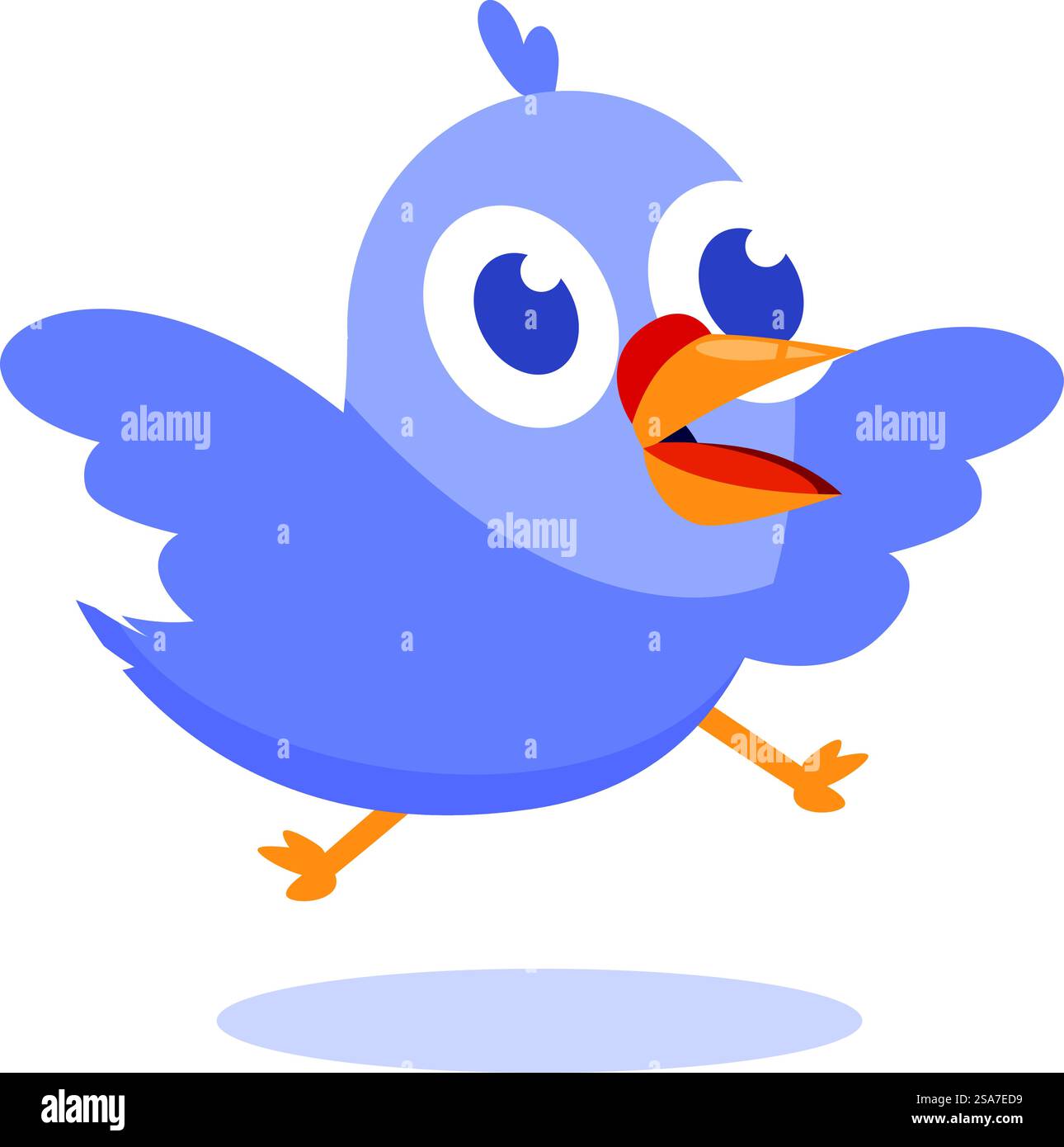Happy blue cartoon bird character flapping its wings and flying ...