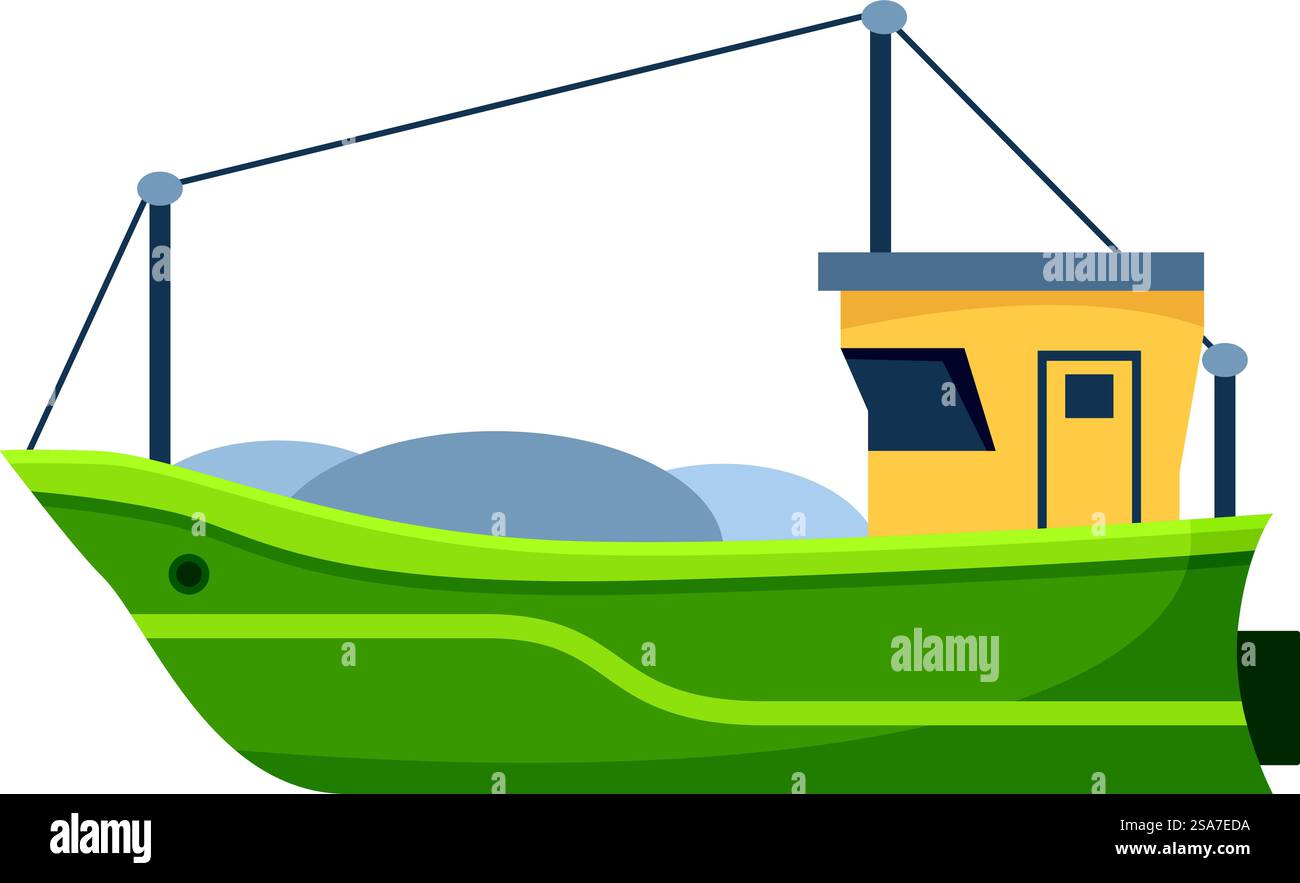Green fishing boat sailing on the water with full nets hi-res stock ...