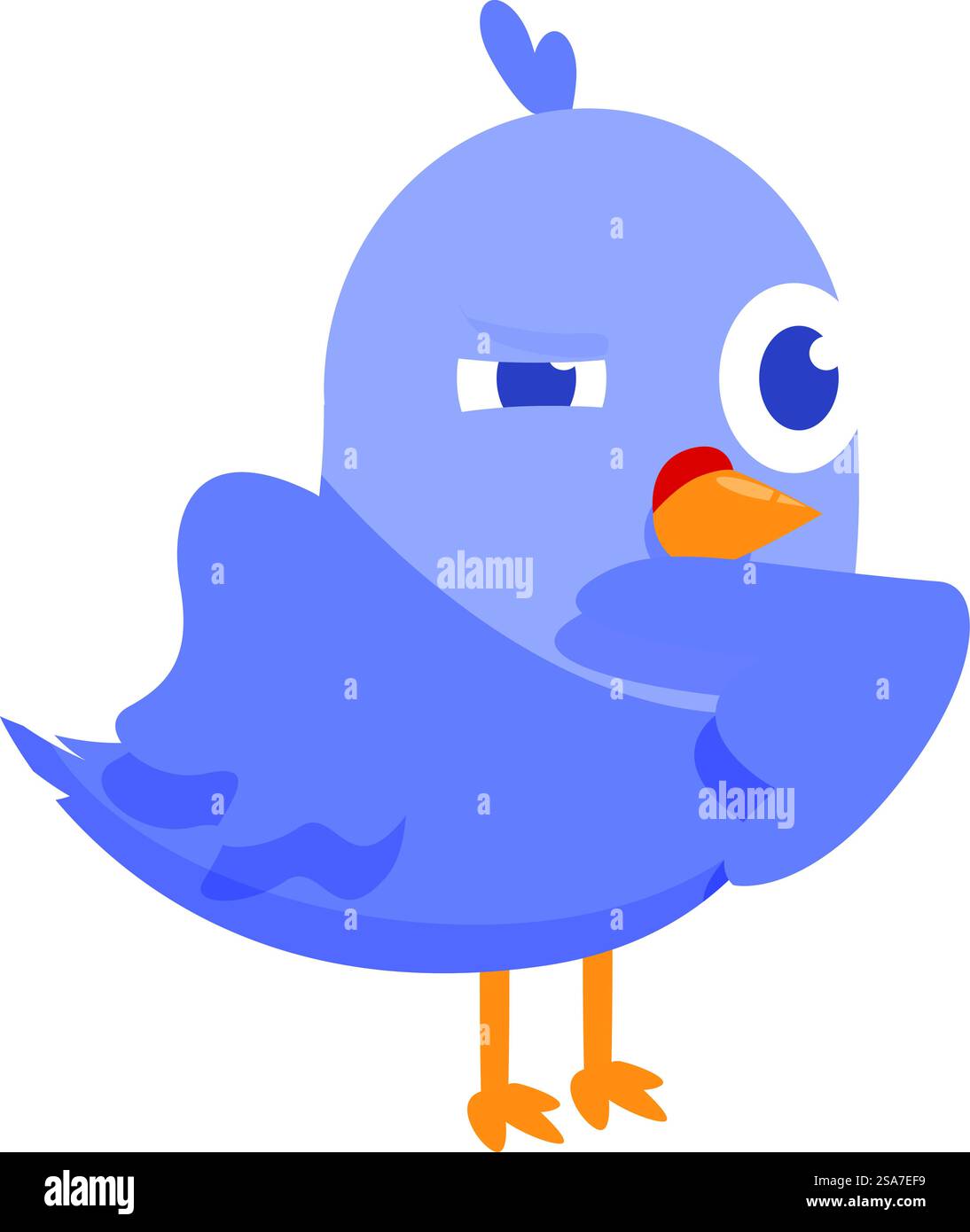 Cartoon illustration of a funny blue bird with a suspicious expression ...