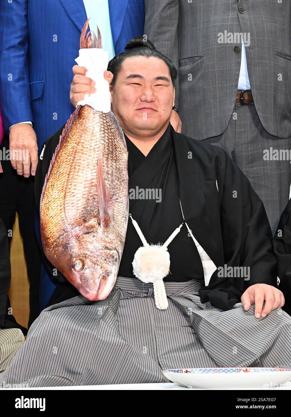 Hoshoryu, Mongolian Ozeki sumo wrestler celebrates after the ceremony ...