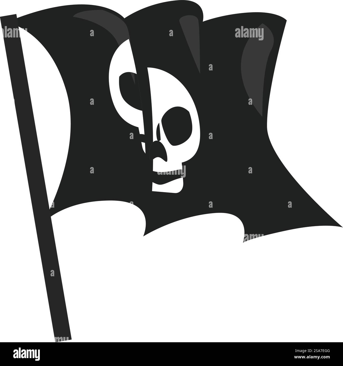 Illustration of a black pirate flag with a skull, waving in the wind ...