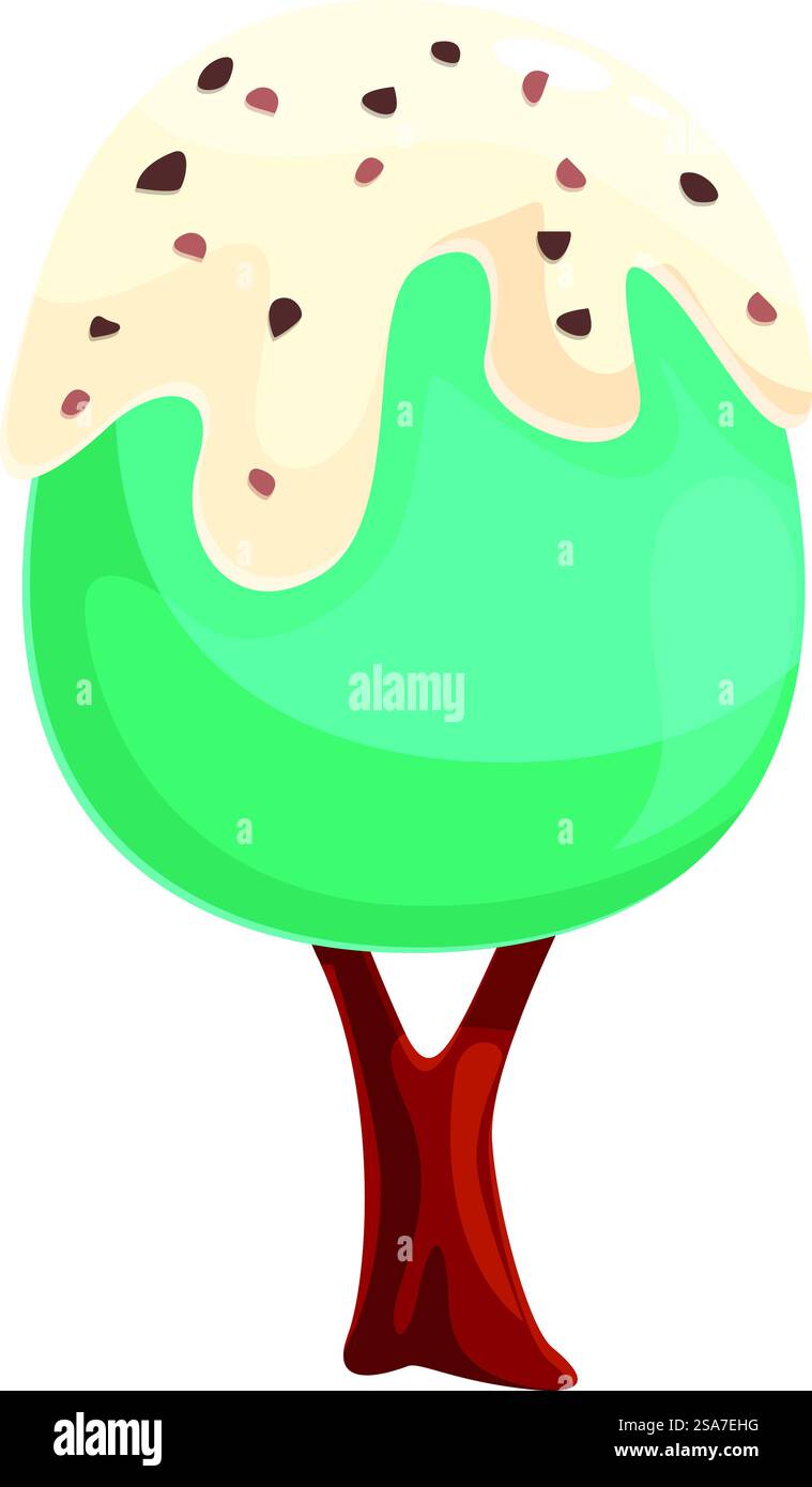 Cartoon tree covered with sweet white glaze and chocolate chips is ...