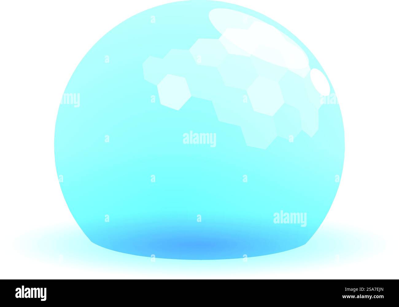 Blue sphere showing hexagonal shapes reflecting light on white ...