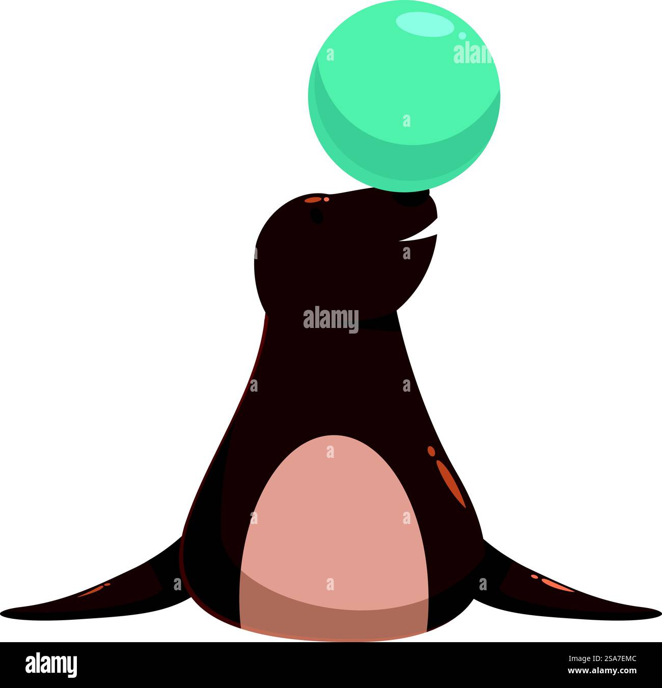 Circus seal balancing ball on nose performing trick. Brown sea lion ...