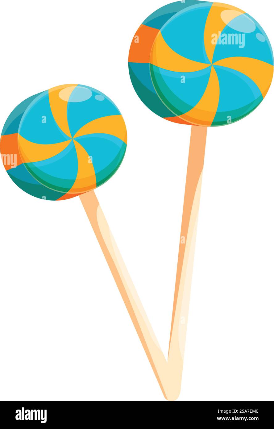 Two blue and orange swirl lollipops are standing on a white background ...