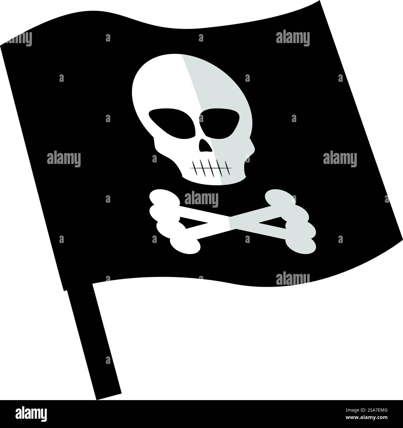 Black pirate flag with skull and crossbones is waving in the wind ...