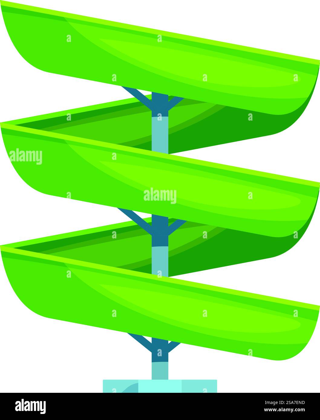Green spiral water slide standing on a blue platform, isolated on a ...