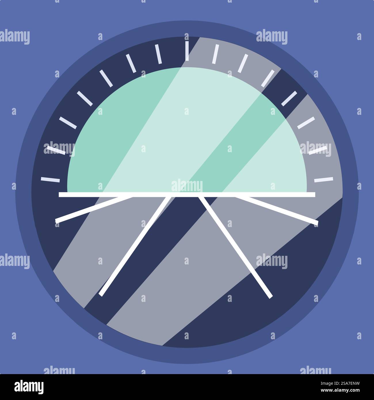 Artificial horizon or attitude indicator showing a level flight on a ...