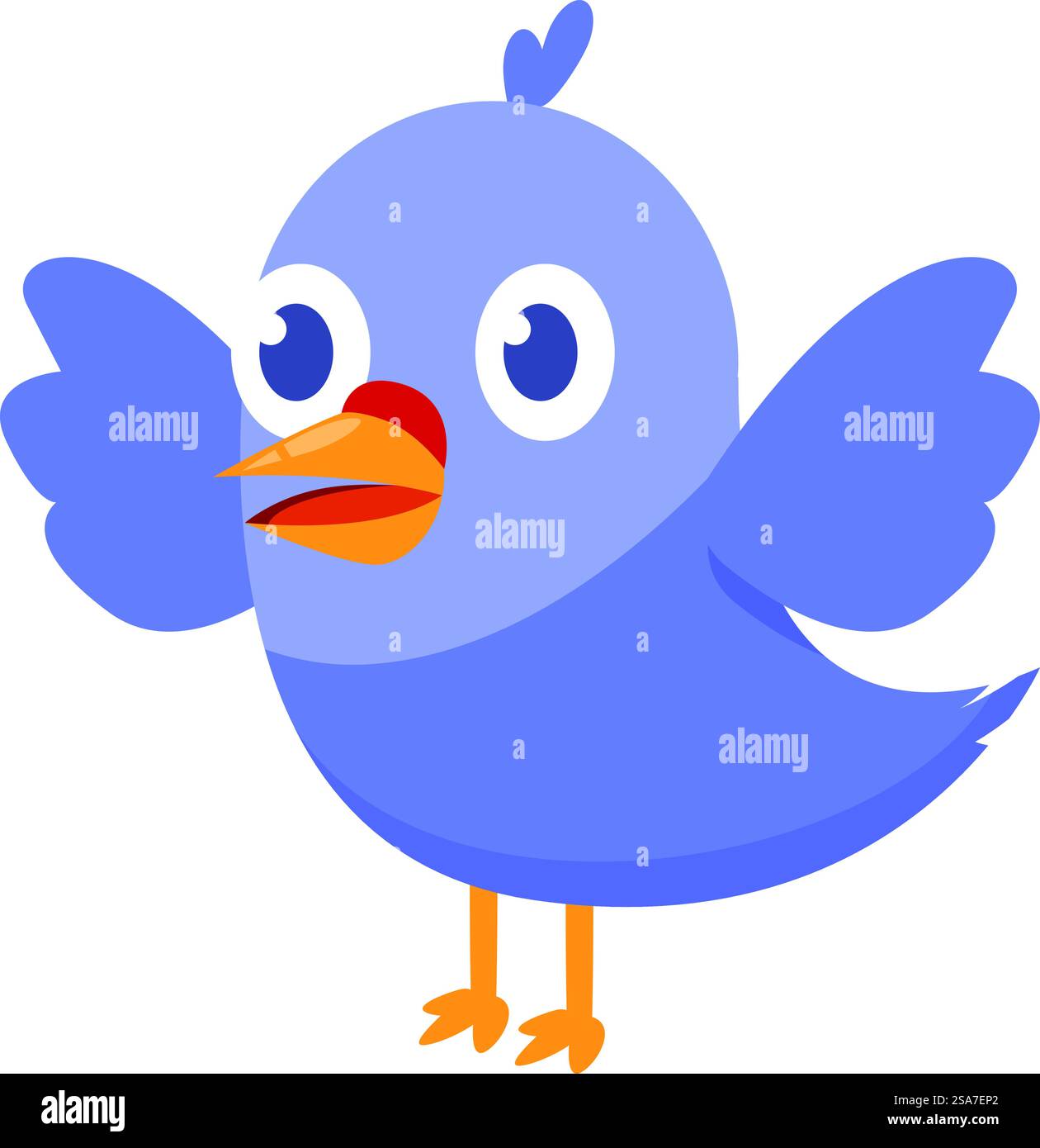 Cartoon illustration of a bluebird with open wings chirping. Happy blue ...