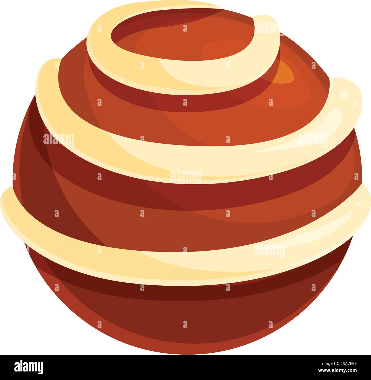 Round chocolate candy with filling forming swirling pattern, isolated ...