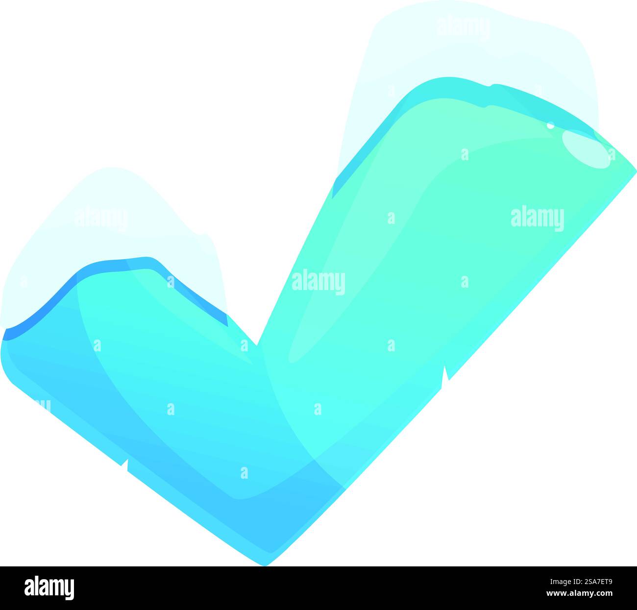 Blue check mark covered with snow symbolizing winter, approval or ...