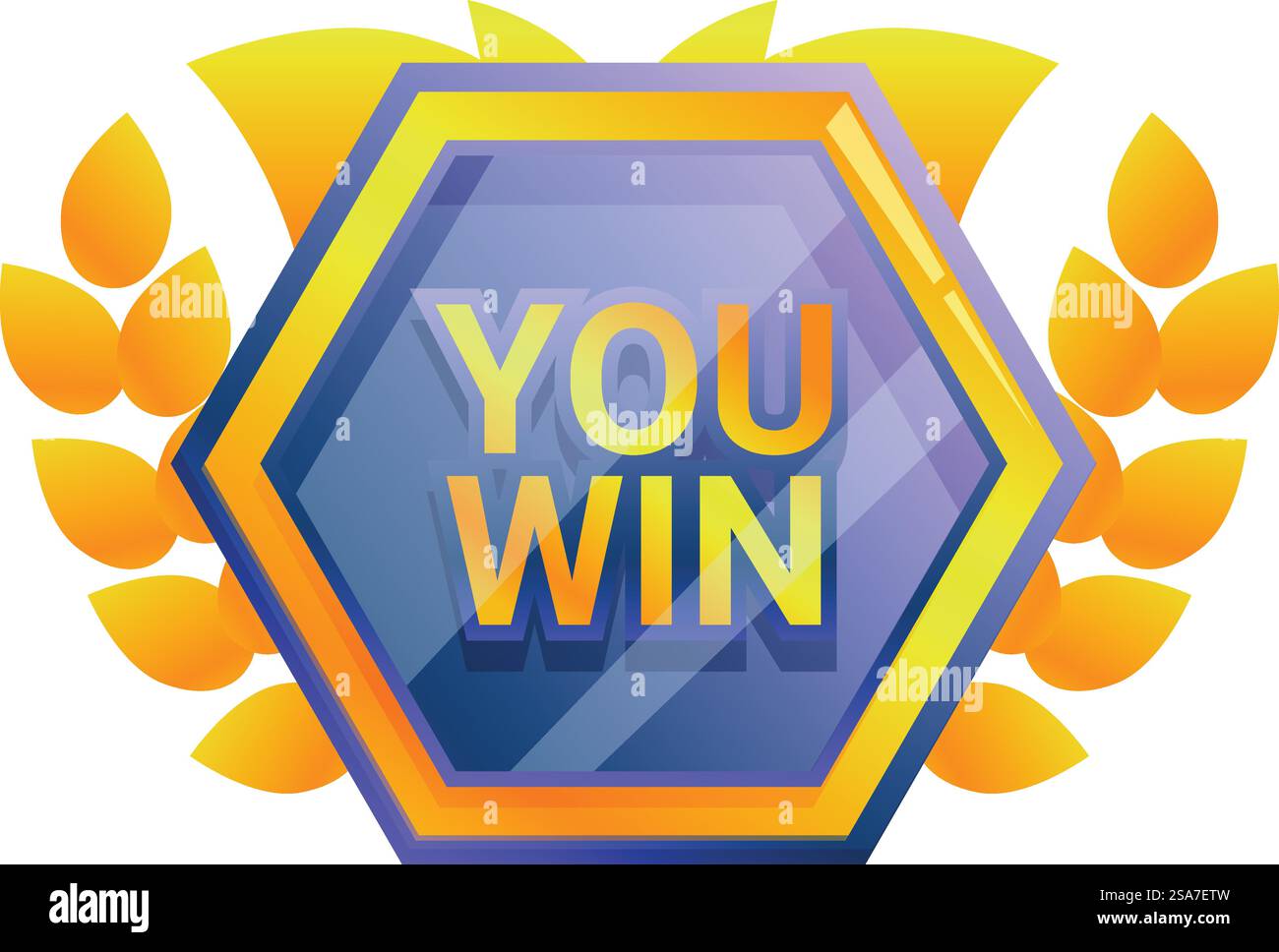 Hexagon you win sign with laurel wreath is symbolizing victory and ...