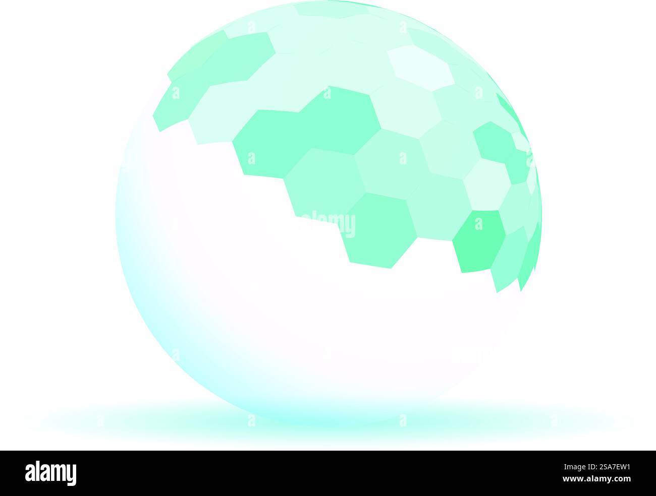 White sphere is partially covered with a honeycomb pattern glowing from ...