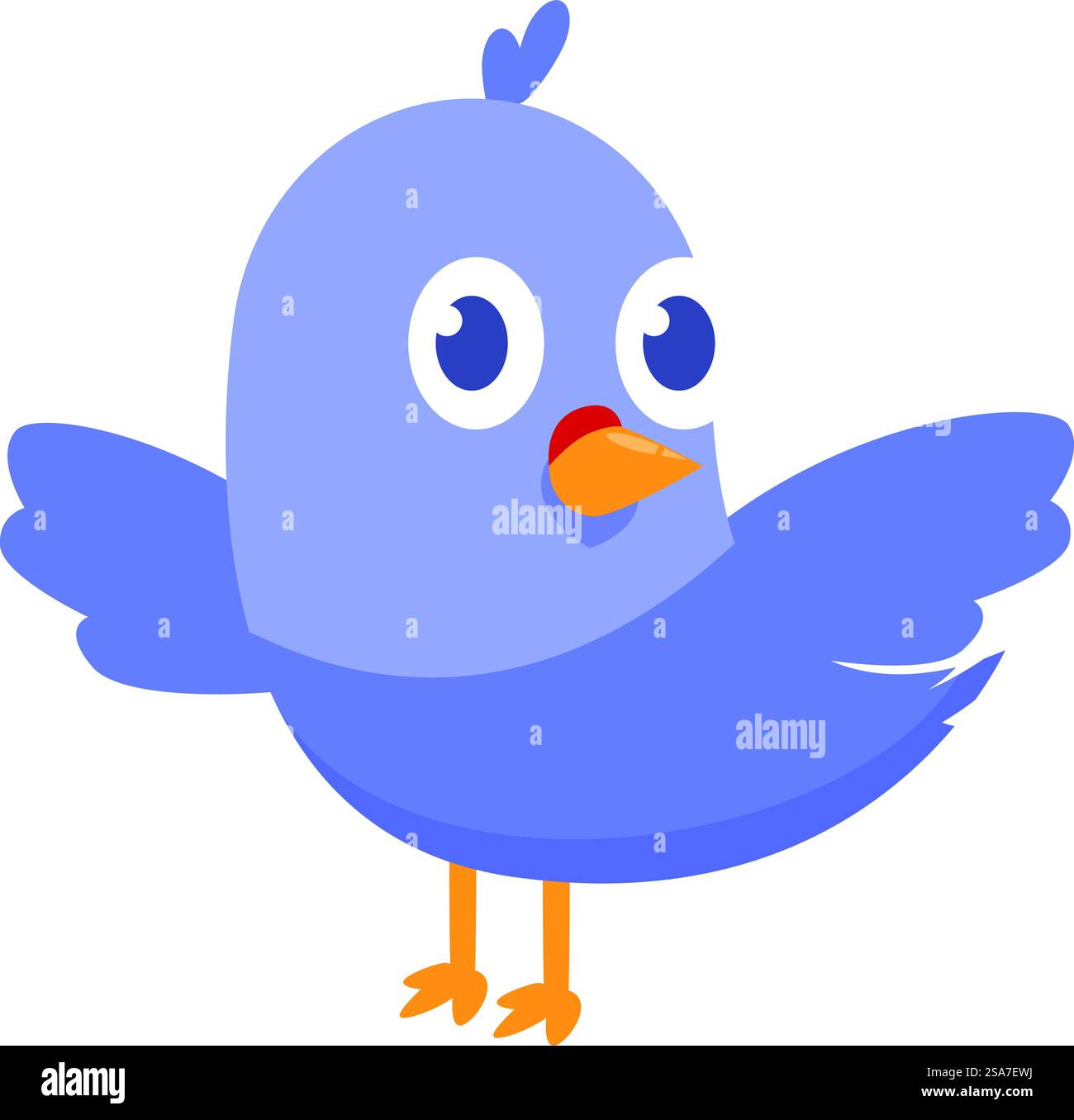 Cartoon illustration of a cute little blue bird standing and spreading ...