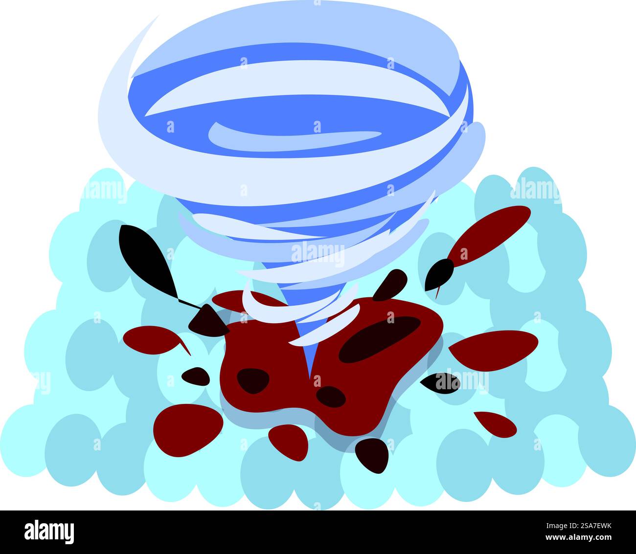 Cartoon illustration of a powerful tornado destroying everything on its ...