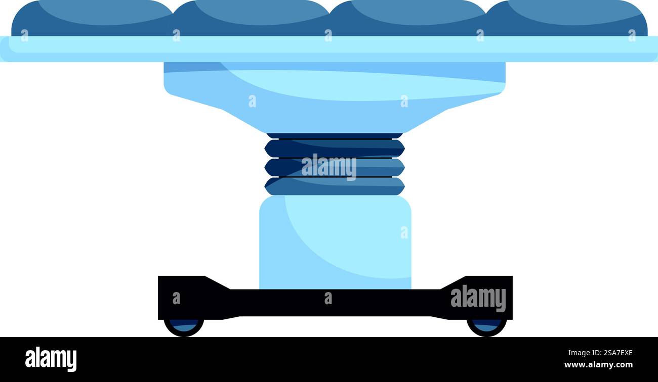 Blue medical examination table with adjustable height and wheels, ready ...