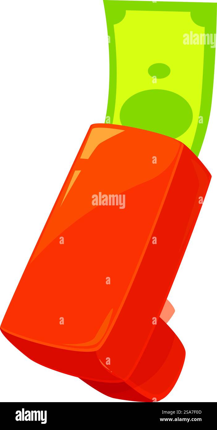 Orange wallet spitting out a banknote, suggesting wealth, finance, and ...