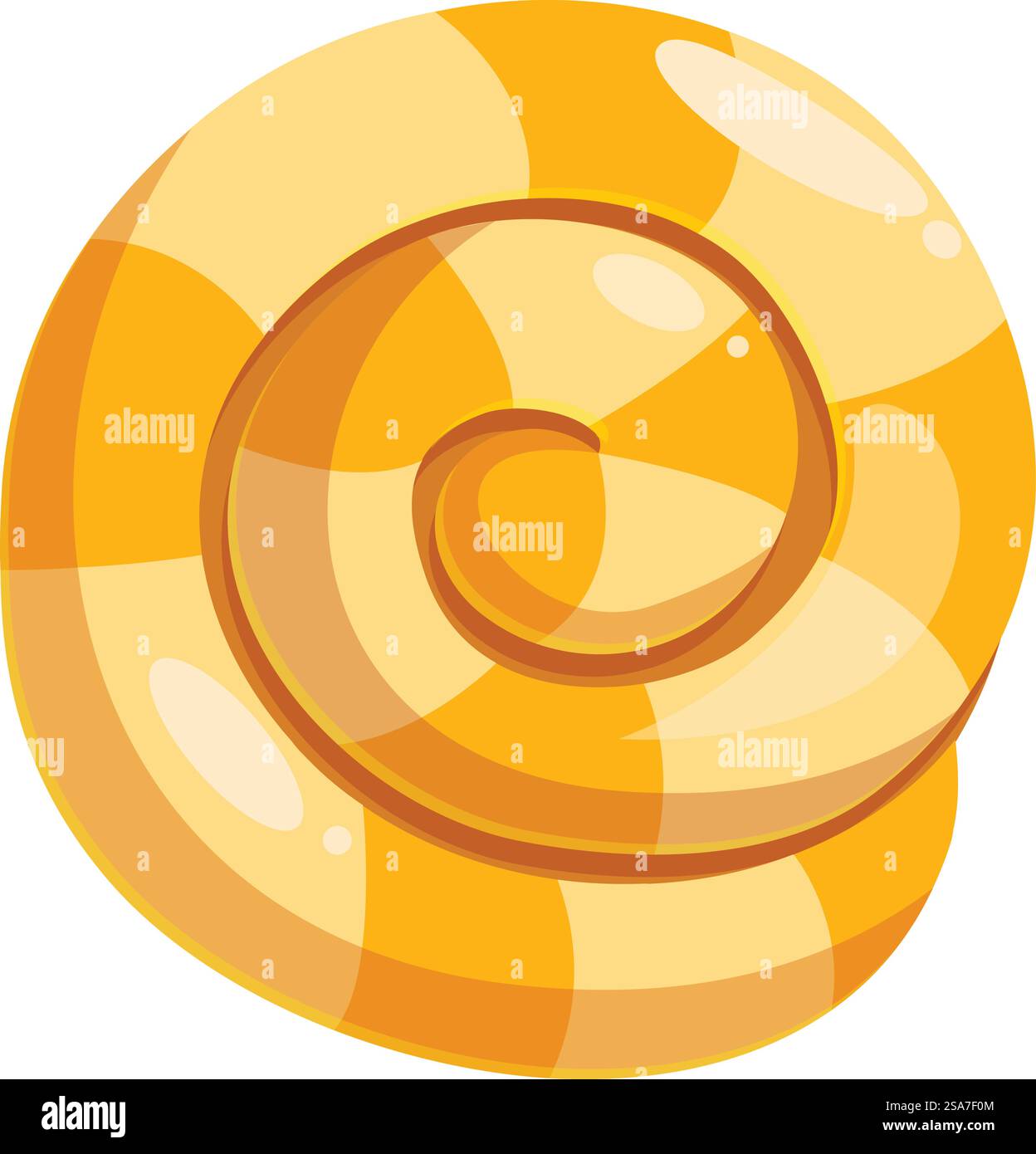 Round yellow candy with stripes is swirling in cartoon style. Delicious ...