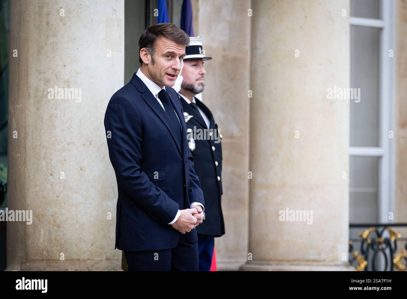 Paris, France. 28th Jan, 2025. French President Emmanuel Macron seen at ...