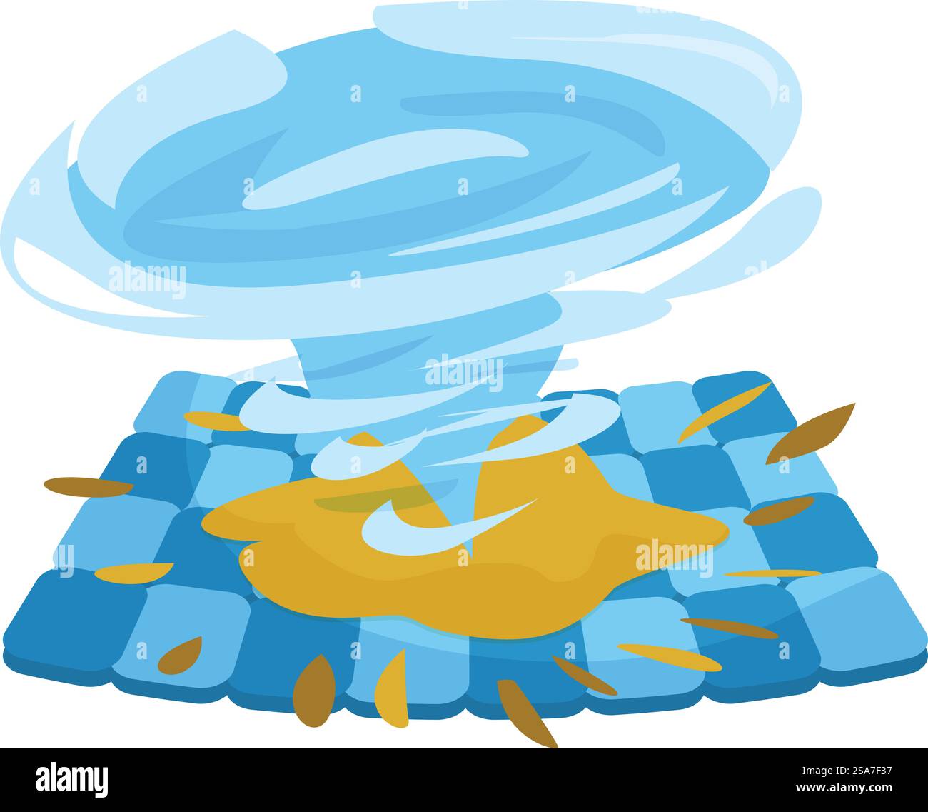 Powerful blue tornado forming over a cityscape, bringing destruction ...