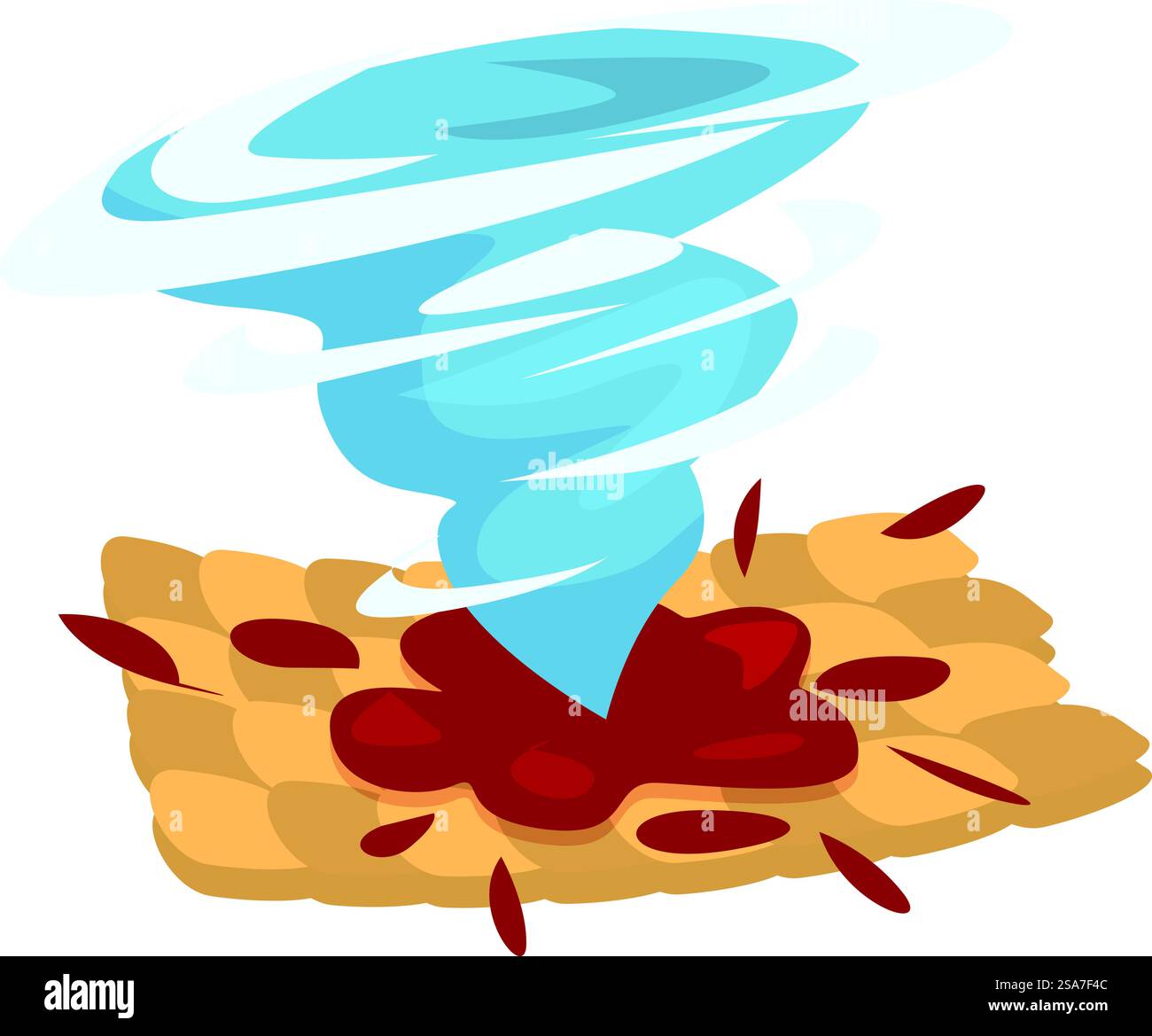 Cartoon illustration representing a blue tornado spinning over a ...