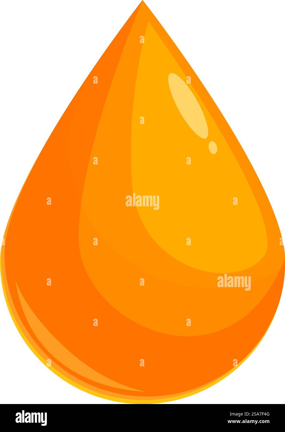 Cartoon illustration of a single orange liquid drop with a shiny ...