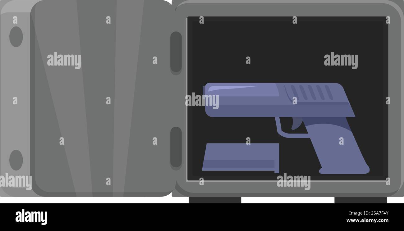 Open Metal Safe With Gun Inside Storing Valuable Object At Bank Or Home 