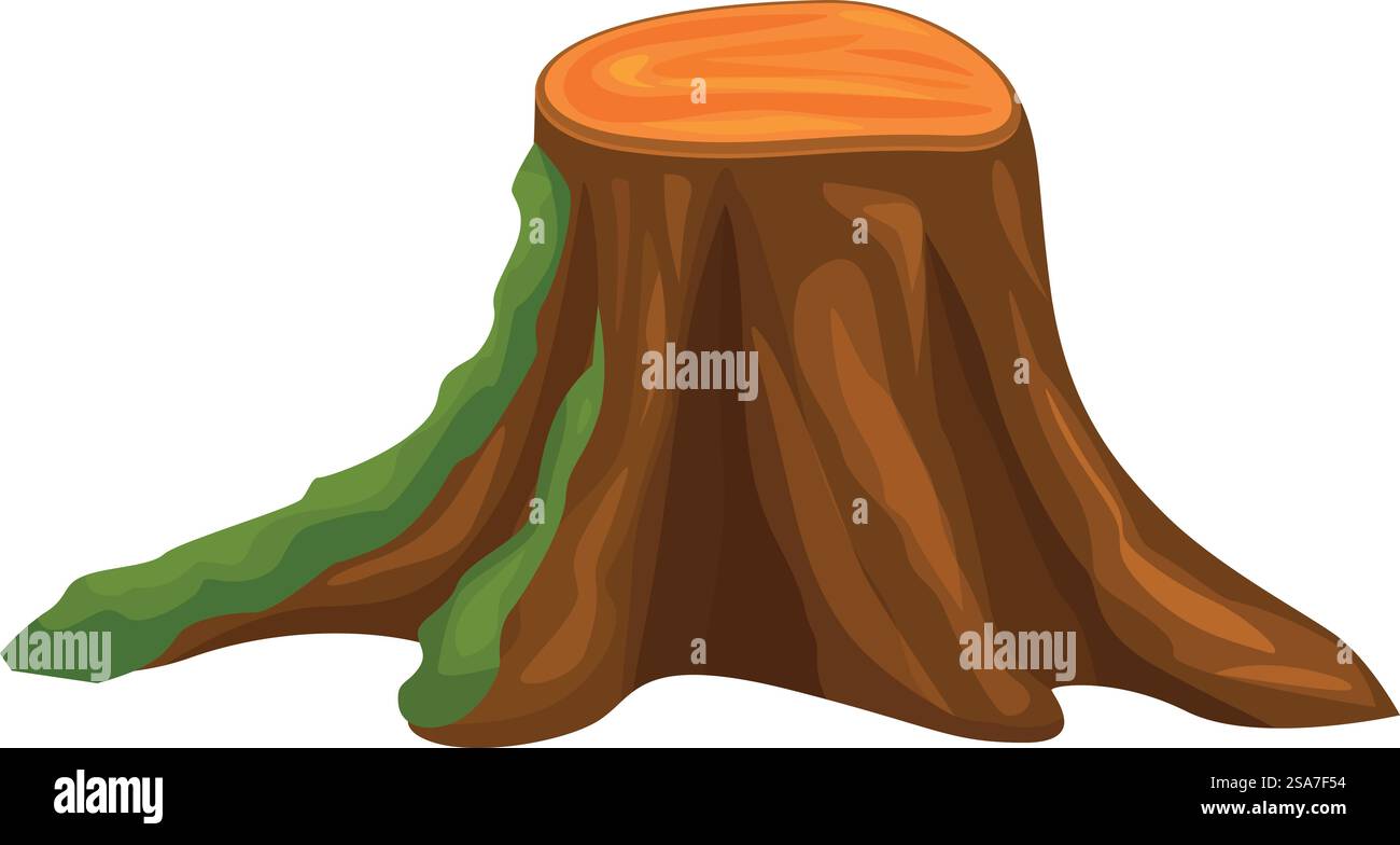 Big old tree stump covered with green moss, isolated on a white ...