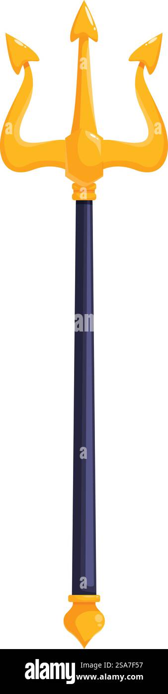 Golden trident with three sharp points is standing upright on a white ...