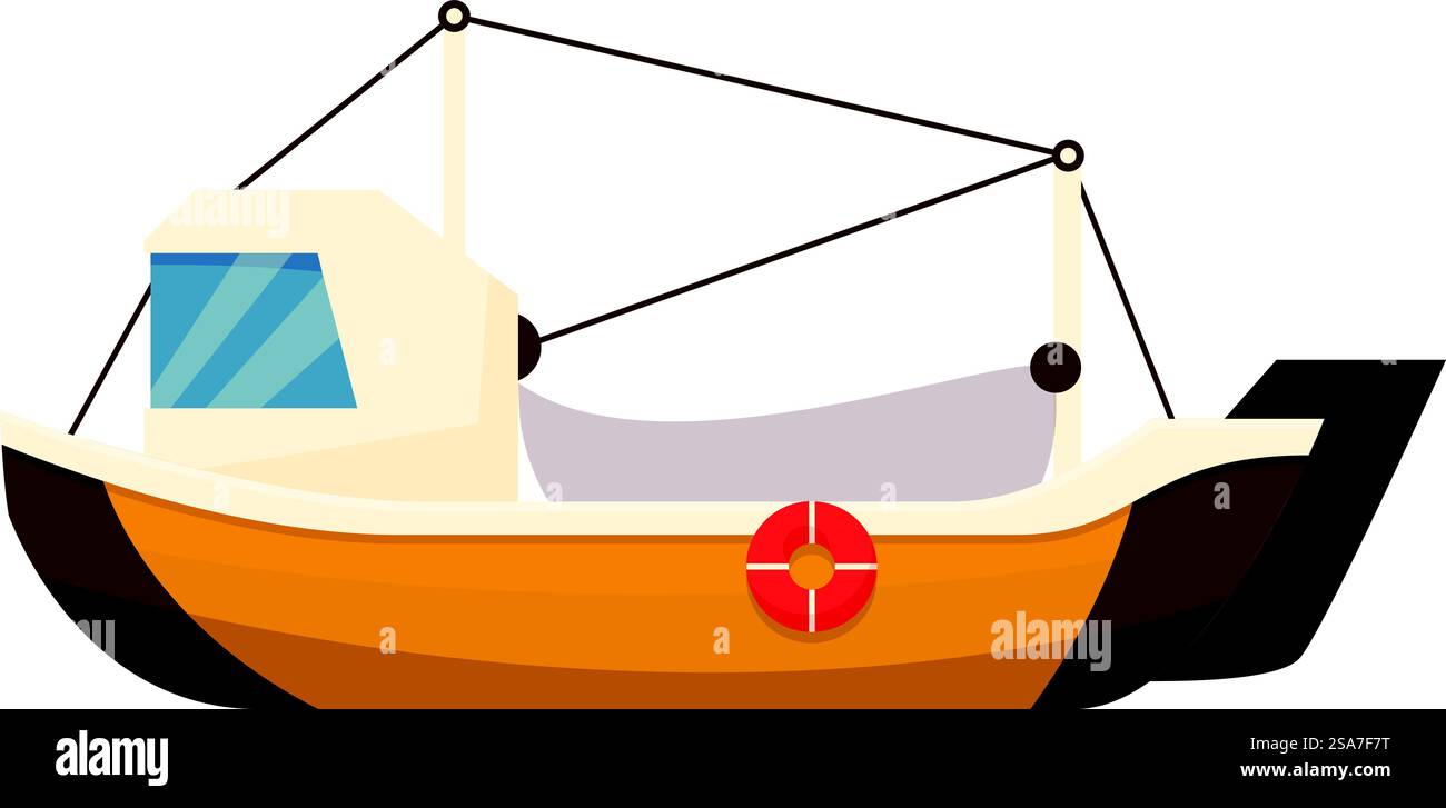 Small fishing boat equipped with empty net floating on water. Small ...