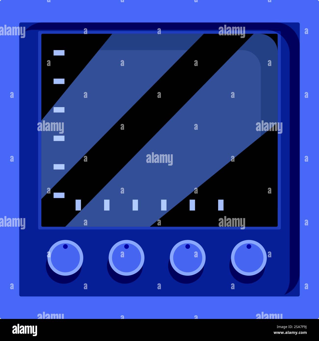 Control panel with buttons and a screen displaying data is being monitored, in cartoon style ...