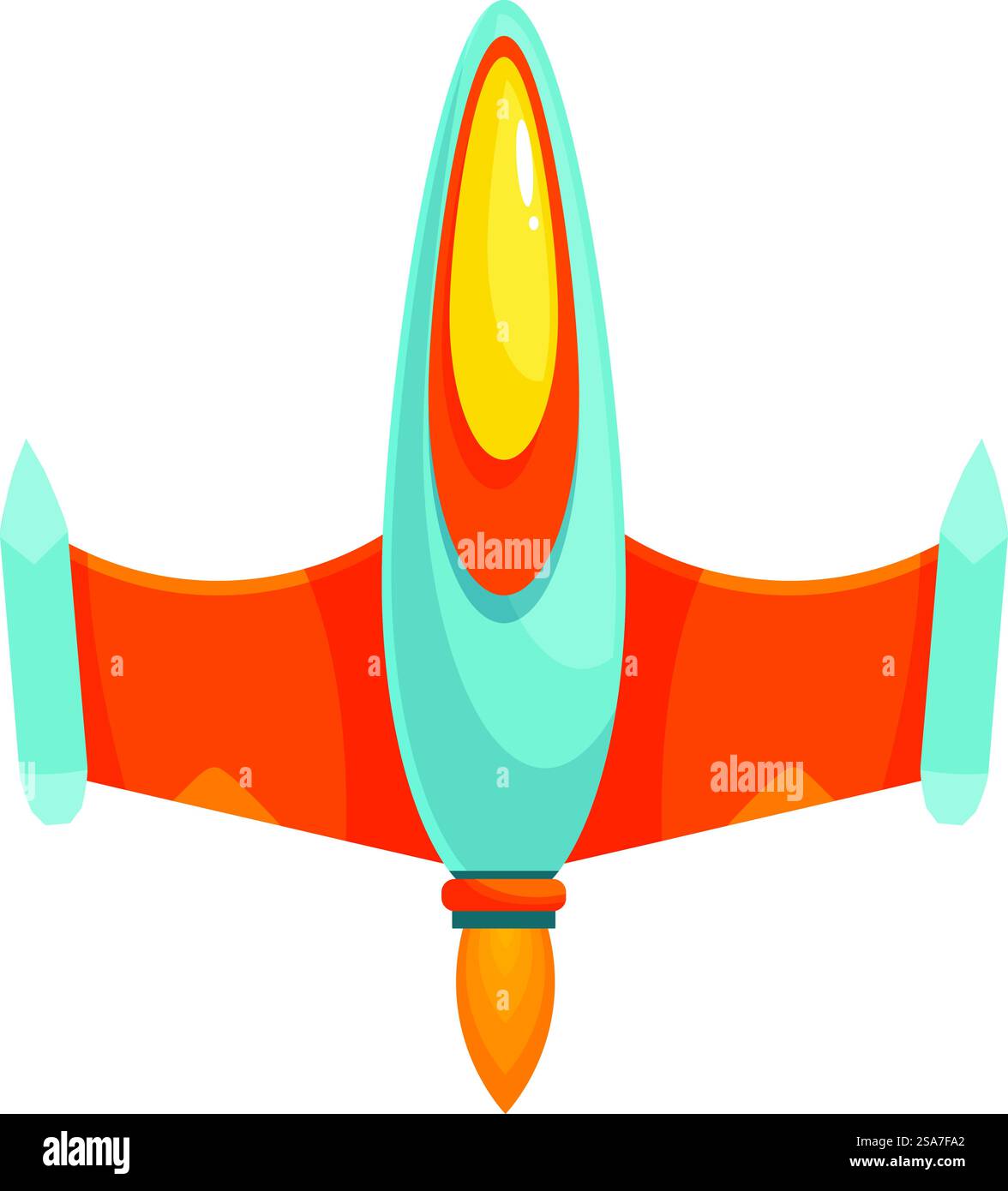 Cartoon spaceship flying in space with engine burning fuel. Modern ...