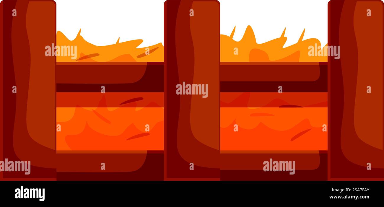Wooden manger full of hay providing food for farm animals in cartoon ...