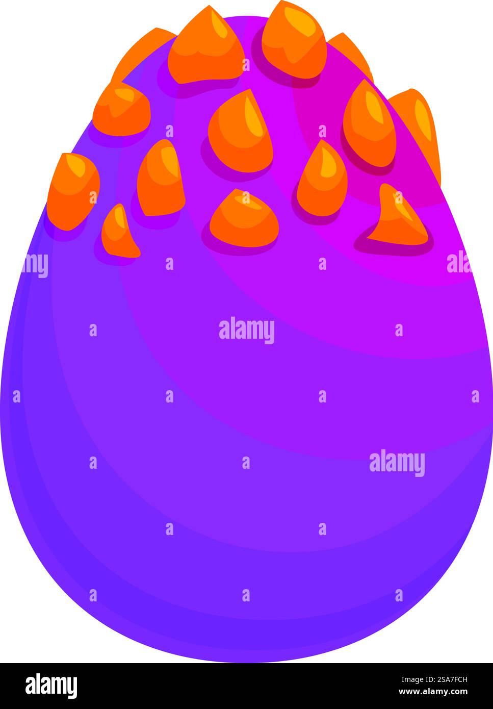 Cartoon fantasy single purple dragon egg with orange spikes standing up ...