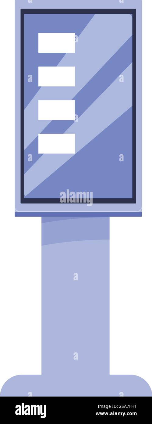 Digital interactive information kiosk with blank screen on a metal stand is showing an empty ...