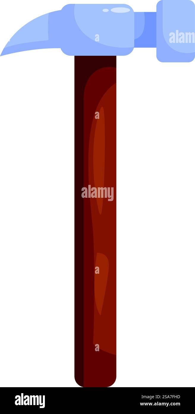 Illustration of a blue hammer standing with a wooden handle, isolated ...