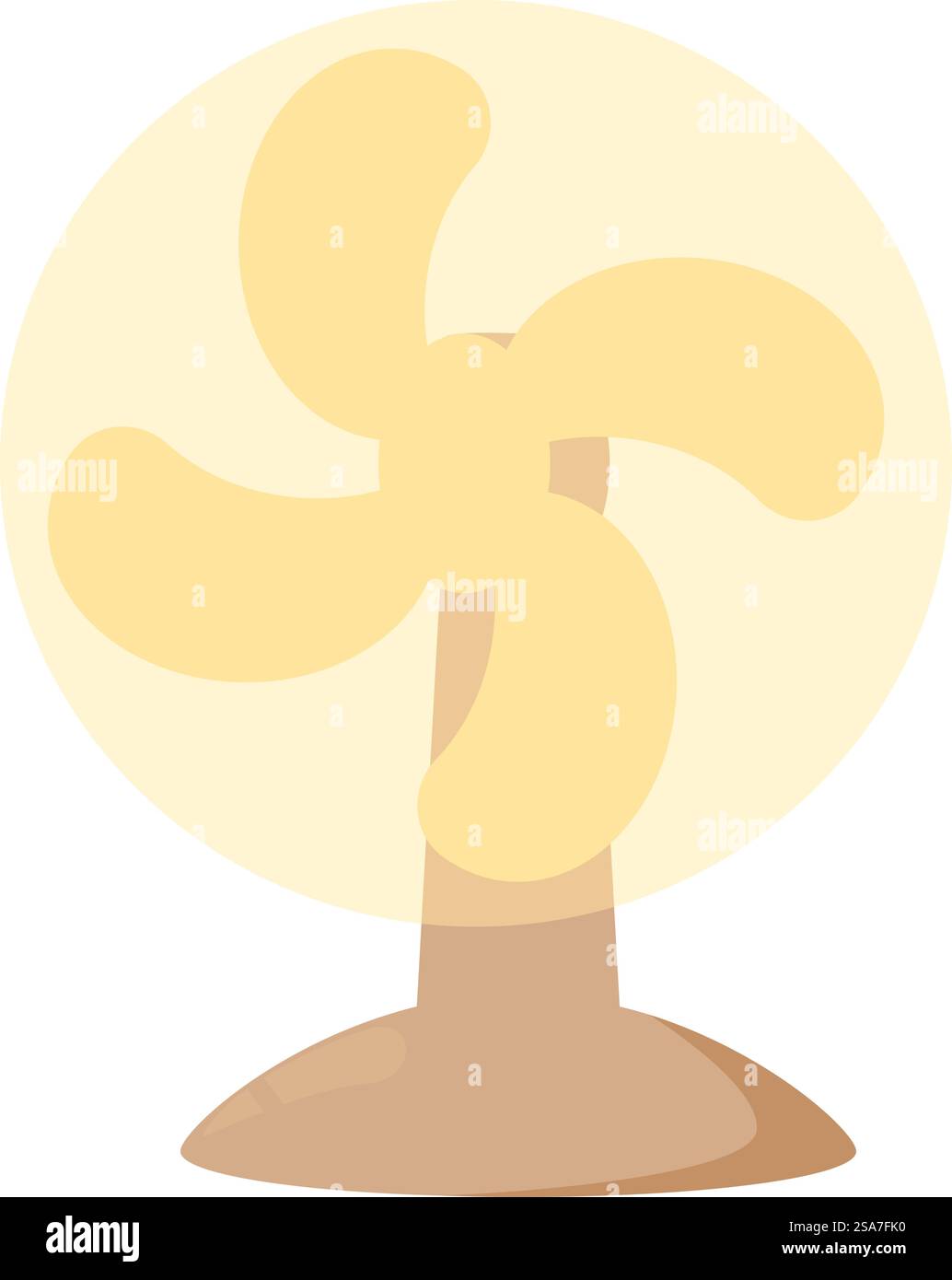 Yellow desk fan is spinning, providing a refreshing breeze on a hot ...