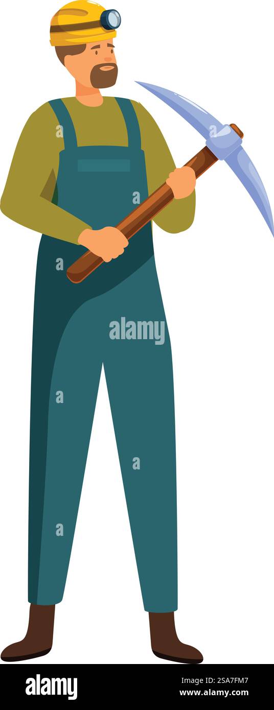 Coal miner is holding a pickaxe over his shoulder, ready to work. Coal ...