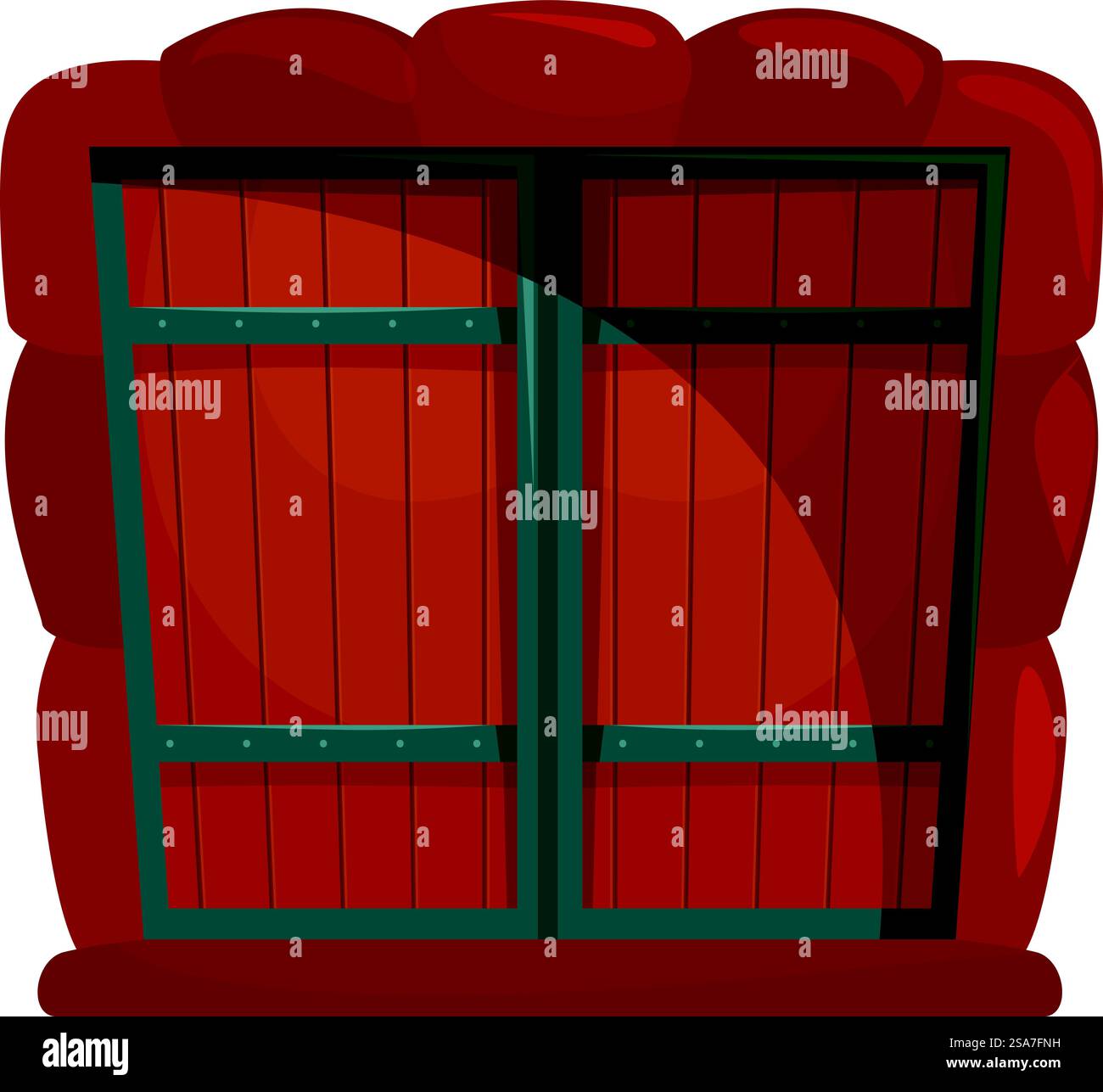 Closed wooden gate entrance with metal frame surrounded by sandbags ...