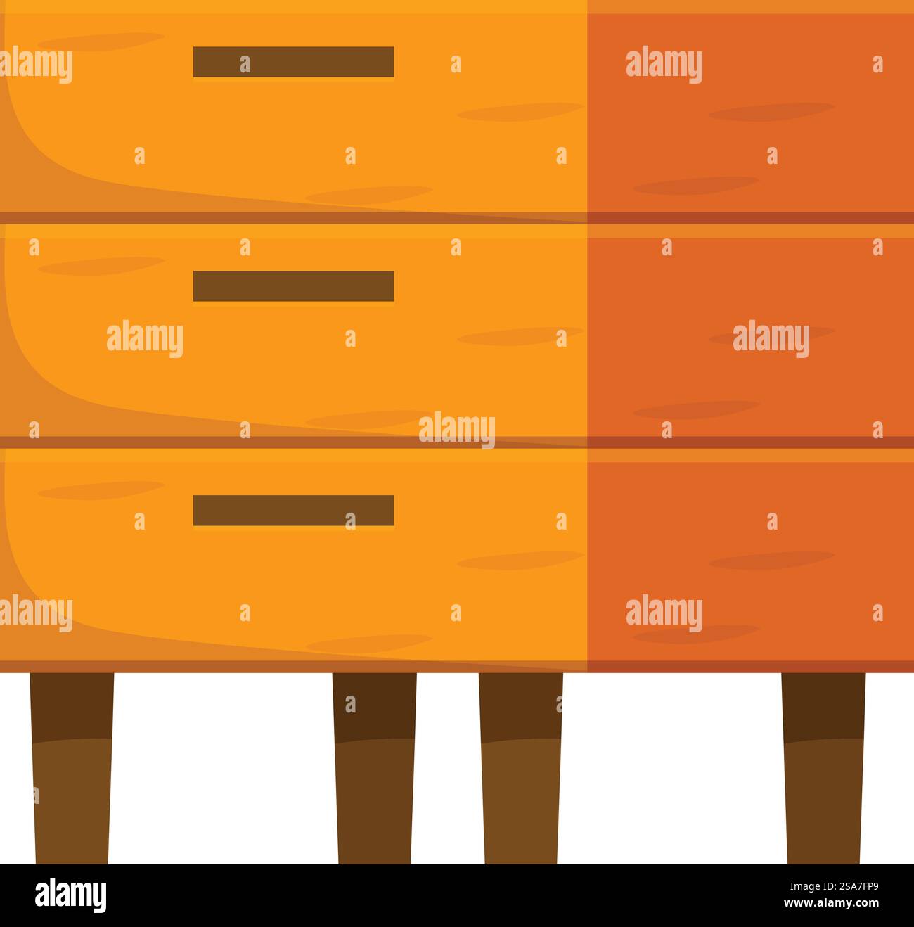 Wooden cabinet standing on four legs with three drawers, isolated on a ...