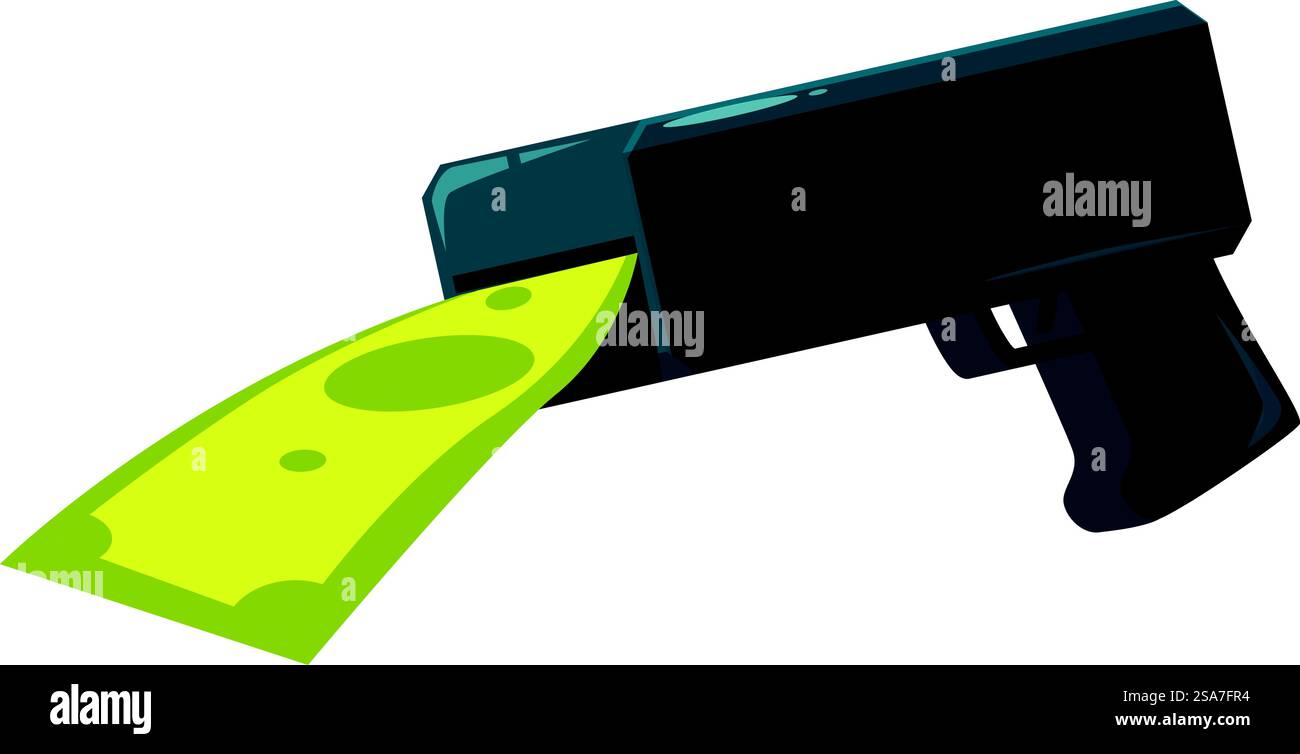 Money gun shooting a banknote, illustrating wealth or easy earning ...