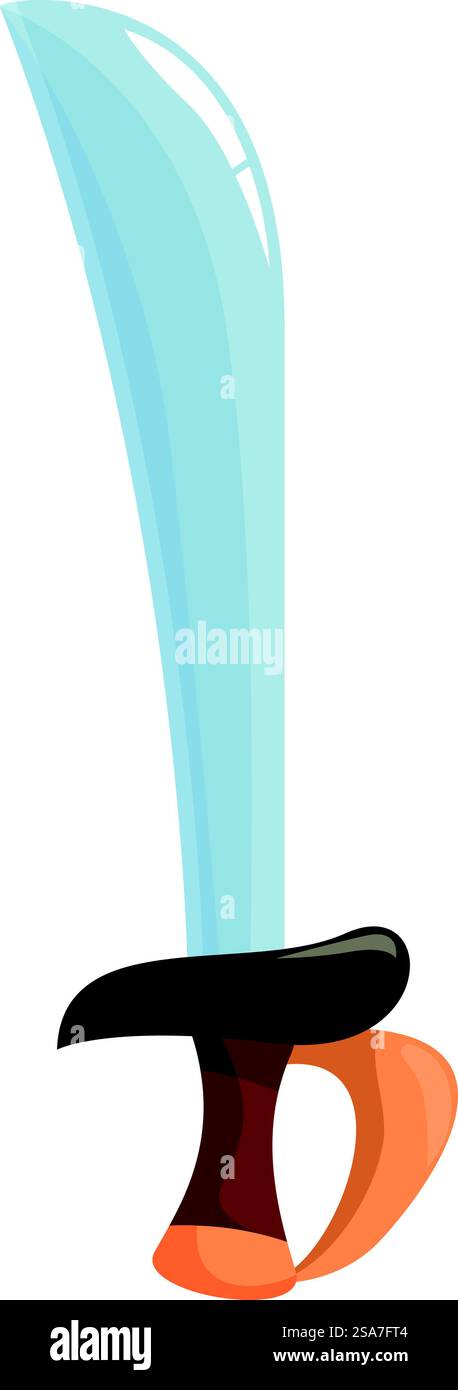 Cartoon cutlass sword pointing up with wooden hilt, isolated on a white ...