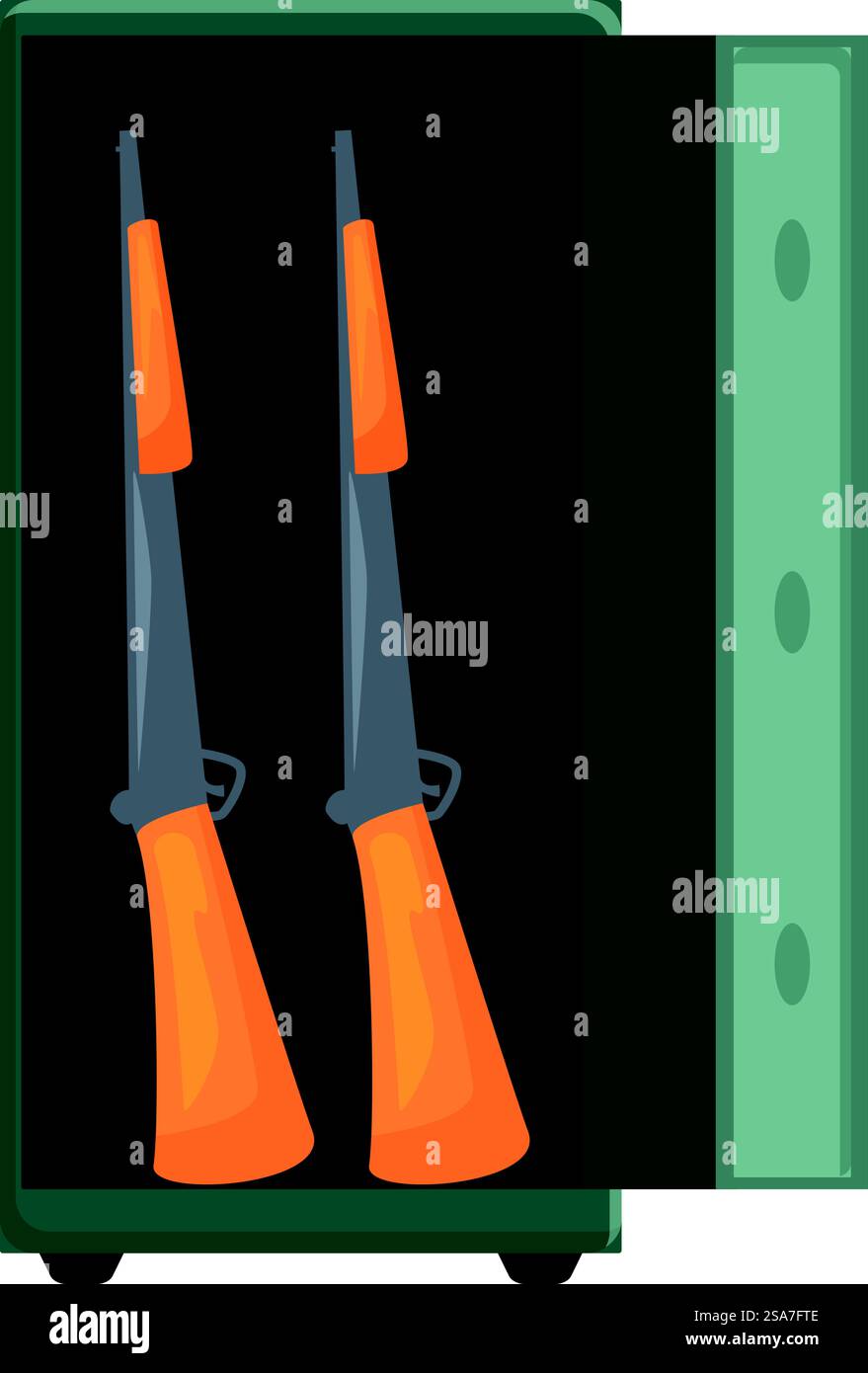 Two rifles are being stored in a metal safe with the door open ...