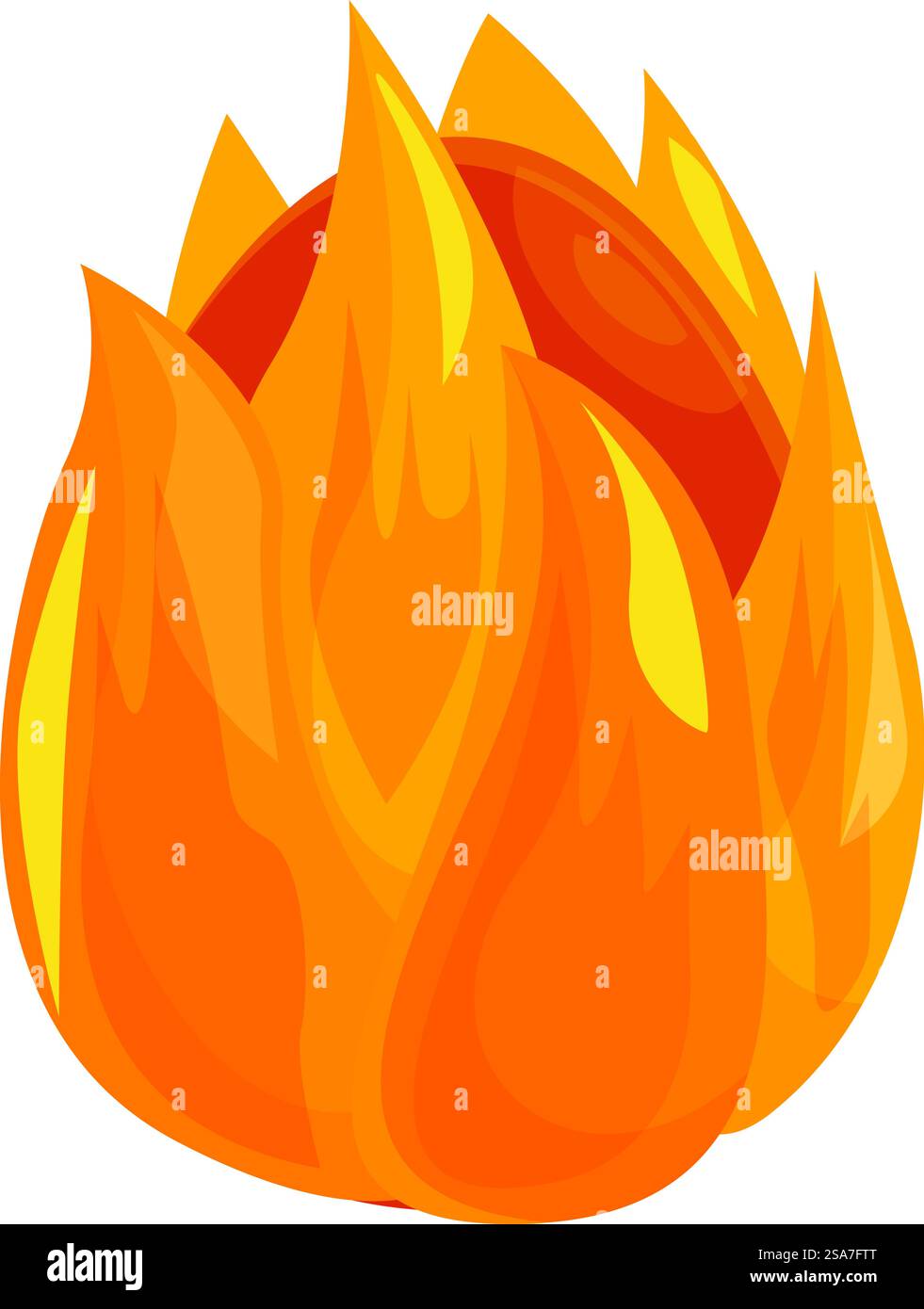 Cartoon burning chestnut roasting on fire with bright hot flames ...